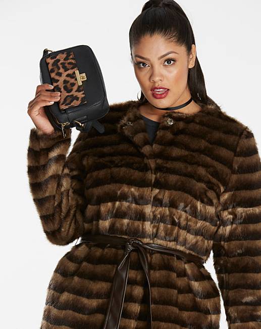 Collarless Belted Faux Fur Coat Simply Be
