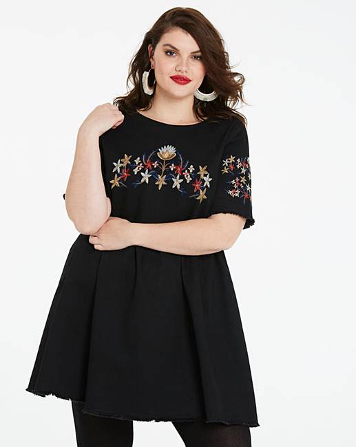 Embroidered Denim Smock Dress Simply Be